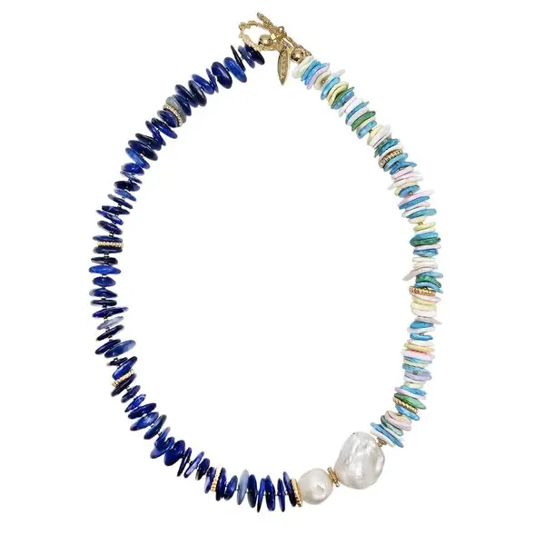 FARRA Kyanite And Colorful Shell With Baroque Pearl Necklace - Blue