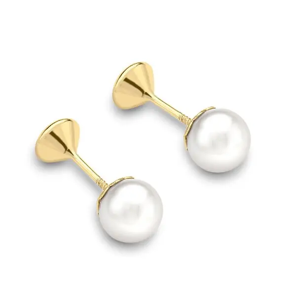 POSH TOTTY DESIGNS 9ct Pearl And Cz Stud Earrings - Gold