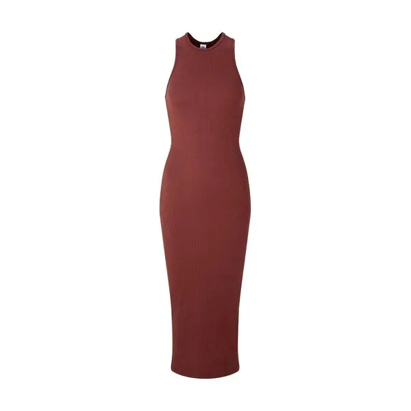 NUMBAT Lena Ribbed Fitted Midi Dress Cinnamon - Brown