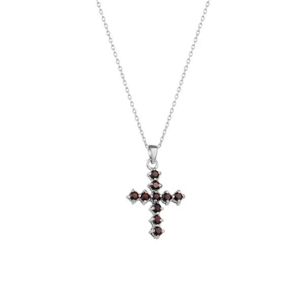 SPERO LONDON Red / Silver Sterling Silver Burgundy Garnet Cross Pendant - Red/silver