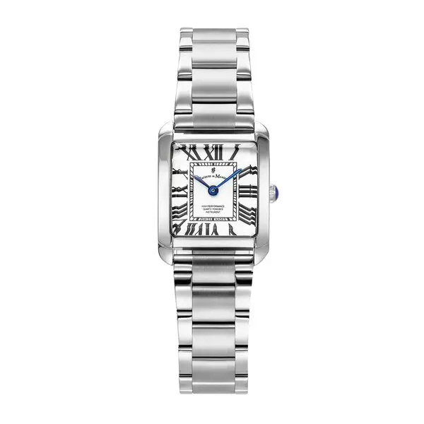 JACQUES DU MANOIR Swiss Made Emily White Dial Stainless Steel Rectangular Watch - Silver