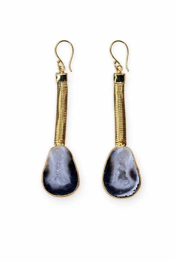 YAA YAA LONDON Geode Drop Gemstone Earrings - Black