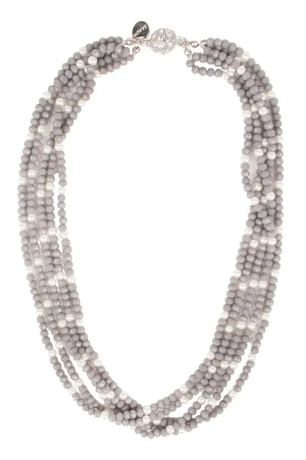 Saachi Short Pearl Crystal Layered Necklace - Grey
