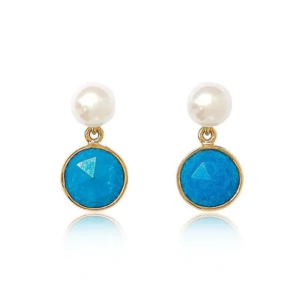 PEARLS OF THE ORIENT ONLINE Blue / White Nova Round Turquoise & Cultured Freshwater Pearl Drop Earrings - Blue/white