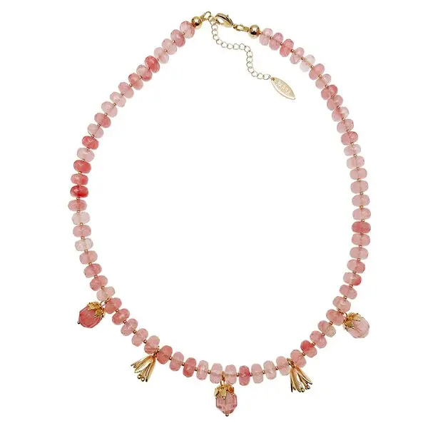 FARRA Watermelon Quartz Dangle Statet Necklace - Pink