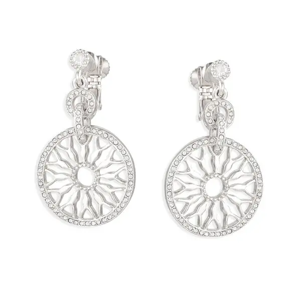 Grossé Platinum & Crystal Clip On Drop Earrings, Series Lumière - Silver