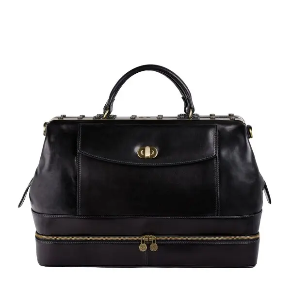 TIME RESISTANCE Leather Doctor Bag, Medical Bag, Leather Handbag In Doctor Faustus - Black