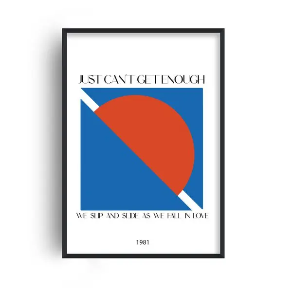 FANCLUB Blue / Red Just Can't Get Enough 1980's Music Song Lyric Abstract Art Print A2 - Blue/red