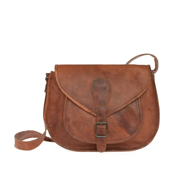 VIDA VIDA Vida Vintage Leather Saddle Bag Large - Brown