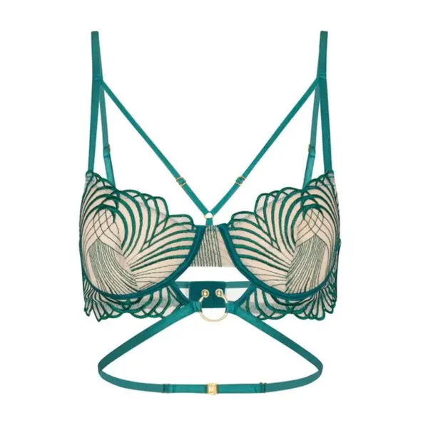 EMPRESS MIMI Queen Of Cups Emerald Embroidered Strappy Bralette - Green