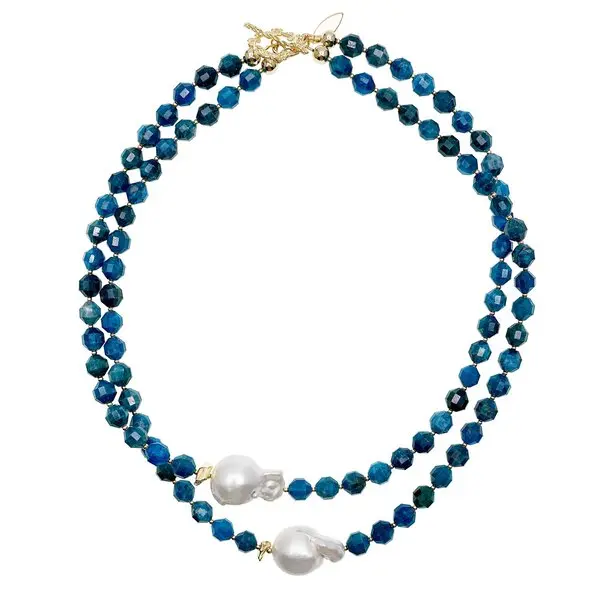 FARRA Apatite With Baroque Double Strands Necklace - Blue