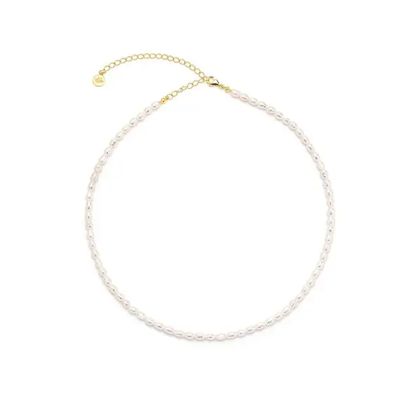 SEVEN SAINTS White / Gold Pure Light Baroque Freshwater Pearl Choker Necklace, Gold Over Sterling Silver - White/gold