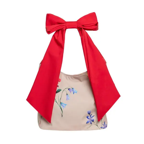 RAINSISTERS Spring Blossom Bow Tote Bag - Beige/red