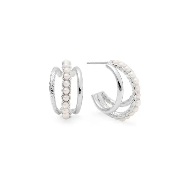 SHABELLA NYC Triple Pearl Hoops - Silver