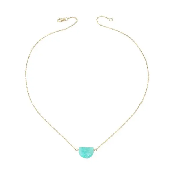 HEATHER HAWKINS Luna Moon Shaped Gemstone Necklace Gold-filled Amazonite - Blue