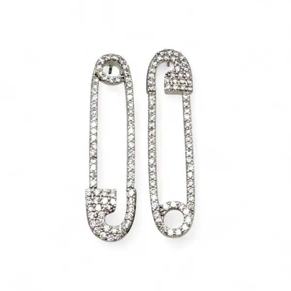 JAGGED HALO JEWELRY Safety Pin Earrings With Cubic Zirconia - Silver
