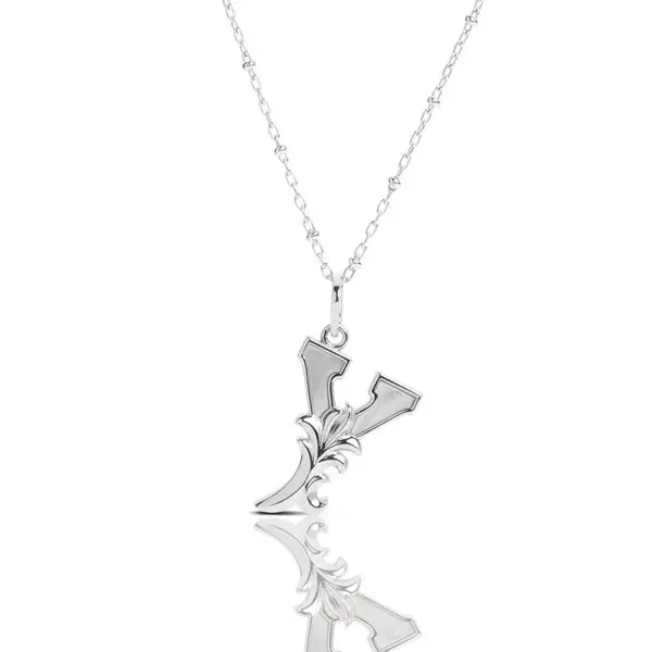 KASUN LONDON Solid Y Initial Necklace With Mother Of Pearl - Silver