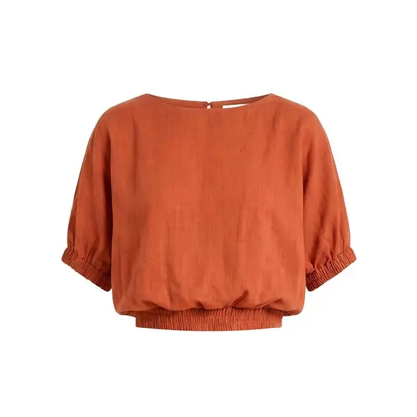 RAFFYA Poppy Boat Neck Top In Rust - Orange