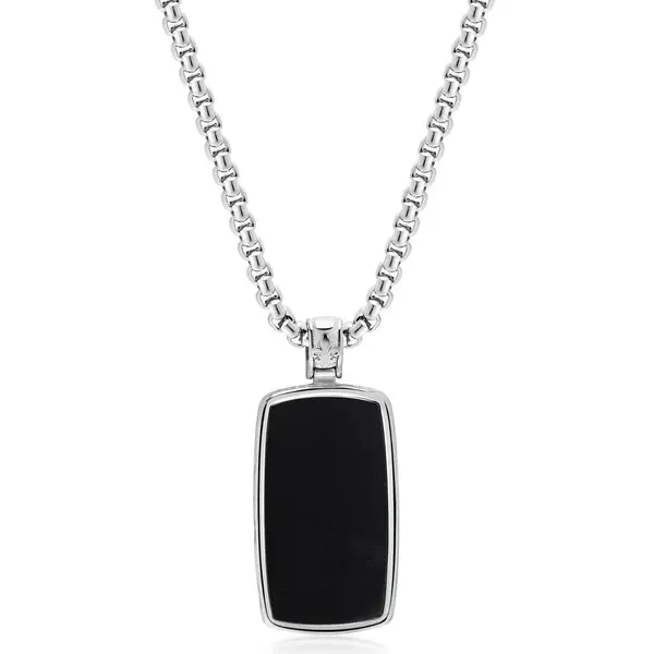 NIALAYA JEWELRY Silver / Black Black Onyx Dog Tag Necklace In Silver - Silver/black