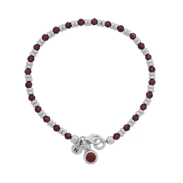 NELLOU JEWELLERY Linear Linear January Birthstone Bracelet Garnet Sterling Silver - Red