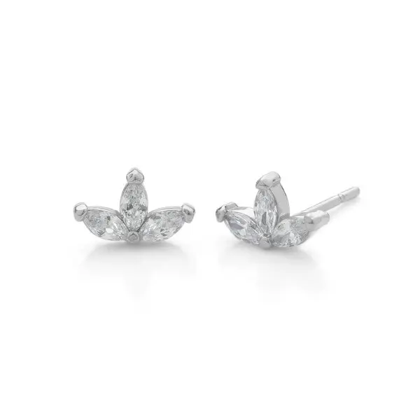 NELLOU JEWELLERY Trio Leaf Stud Earrings Sterling - Silver