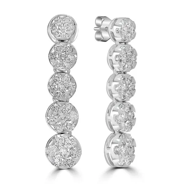 ARTISAN Floral Diamond Drop Earrings In 18k Gold - White
