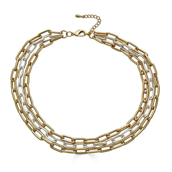 LONI PAUL JEWELRY Gold / Silver Three Strand Matte Gold & Silver Paperclip Necklace - Gold/silver