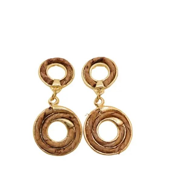 NART NATURE MAKING ART Gold / Brown The Double Round Banana Fiber Earrings - Gold/brown