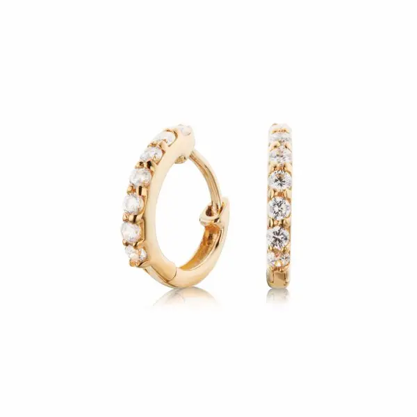LILY & ROO Small Solid Diamond Huggie Hoop Earrings - Gold