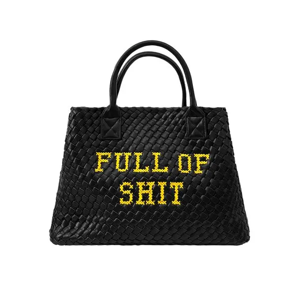 LILLY LOVES Vegan Full Of Shit Woven Handbag - Black