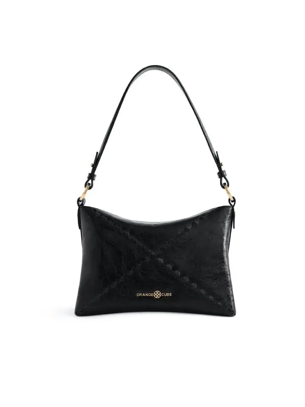 ORANGE CUBE Mosaic Baguette Shoulder Bag - Black