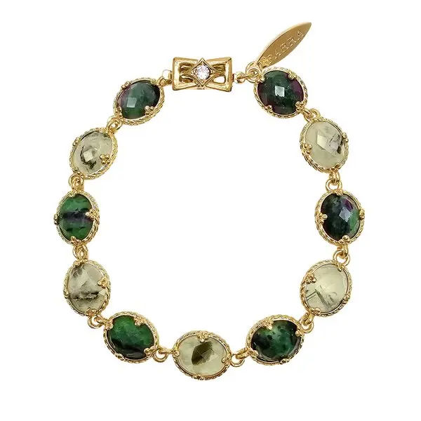 FARRA Gemstone Stones Box Clasp Bracelet - Green