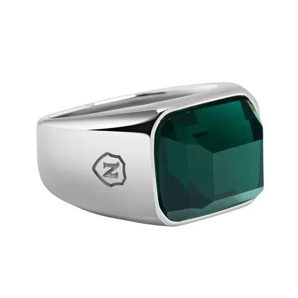 NIALAYA JEWELRY Silver / Green Green Zircon Signet Ring In Silver - Silver/green