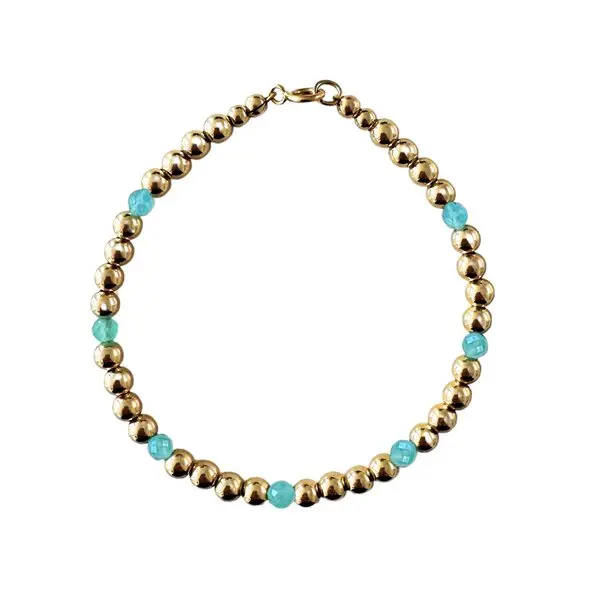 HERSELF COLLECTIONS Gold / Blue Gold Bead And Amazonite Stone Bracelet - Gold/blue