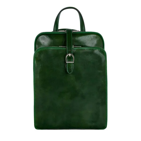 TIME RESISTANCE Convertible Leather Backpack Shoulder Bag Clarissa - Green
