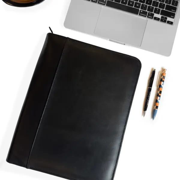 HIDES LEATHER CO. Leather Business Folder Organizer, Classic Docut Case - Black