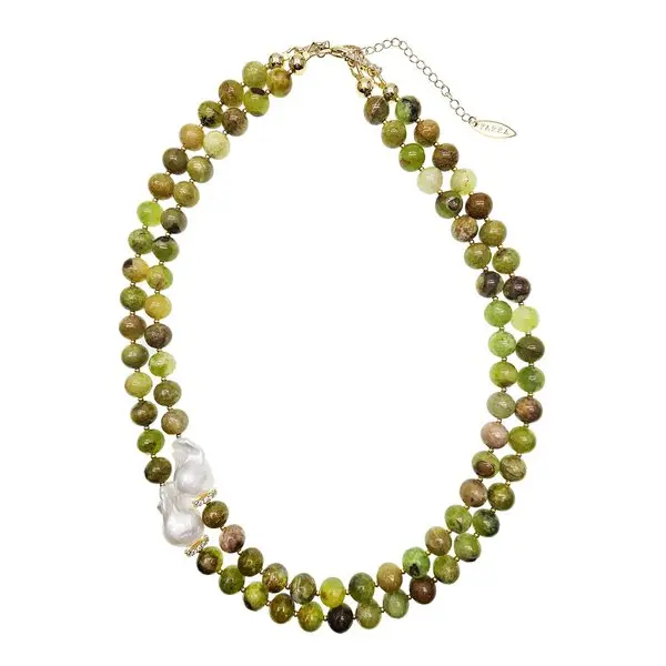 FARRA Opal With Baroque Pearls Double Layers Necklace - Green