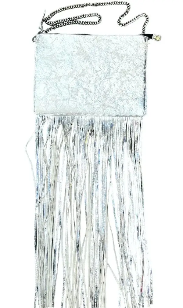 ANY OLD IRON White / Silver Silver Etch Large Leather Bag - White/silver