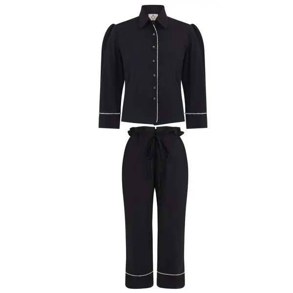 LISA THE LABEL Bow Belle Pyjama Top And Pants Set In Noir - Black