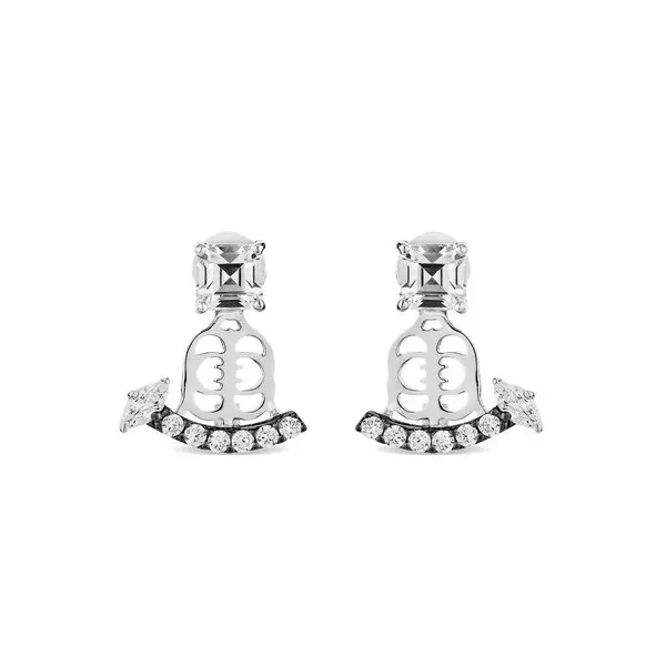 SALLY SKOUFIS Silver / Black / White Revival Ear Jacket With Made Cz Diamond Stimulant In Platinum - Silver/black/white