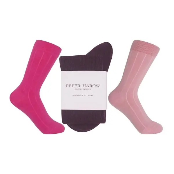 PEPER HAROW - MADE IN ENGLAND S Three Pairs Cashmere & Wool Boot Socks – Hot & Purple - Pink