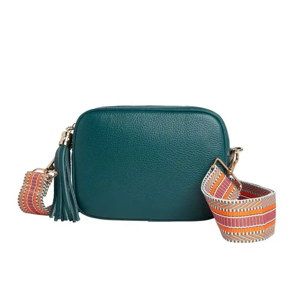 BETSY & FLOSS Verona Crossbody Tassel Teal Bag With Orange Aztec Strap - Green