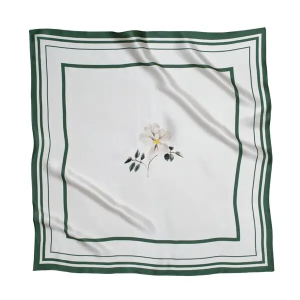 RAINSISTERS White / Green Small Beige Minimal Floral Natural Silk Scarf - White/green