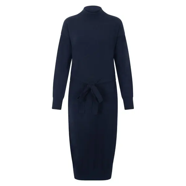 PAUL JAMES KNITWEAR Lightweight Cecelia Cotton Mock Neck Dress Navy - Blue