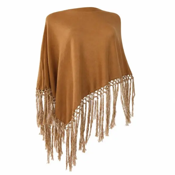 I ROCCHI CASHMERE S Pure Linen Poncho With Hand-creafted Fringes Earth-toned - Brown