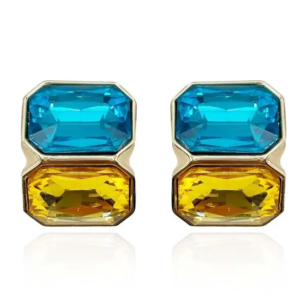 MICHAEL NASH JEWELRY Blue / Brown Clara Aqua And Topaz Double Stone Clip Earrings - Blue/brown