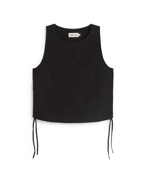 THINKING MU Gathered Seersucker Florence Top - Black