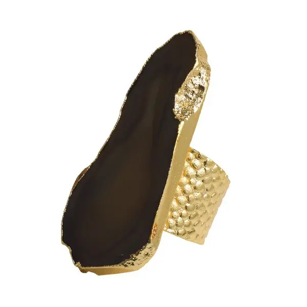 YAA YAA LONDON Brown / Gold Ultra Mega Dark Brown Gemstone Gold Statet Ring - Brown/gold