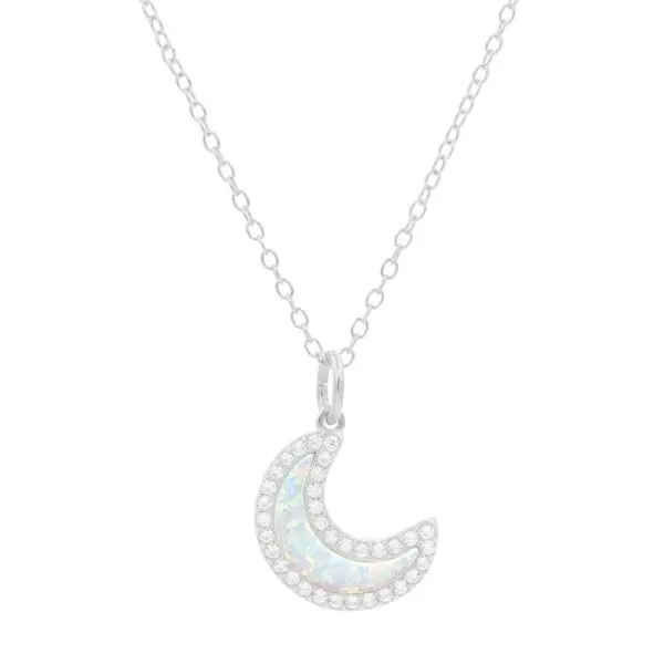 KAMARIA Silver / White Opal Moon Necklace White Silver - Silver/white