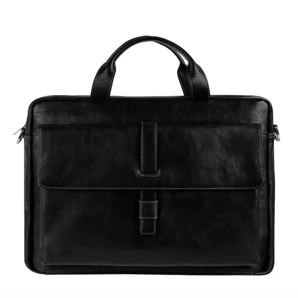 TIME RESISTANCE Large Leather Briefcase Laptop Bag The Chateau - Black